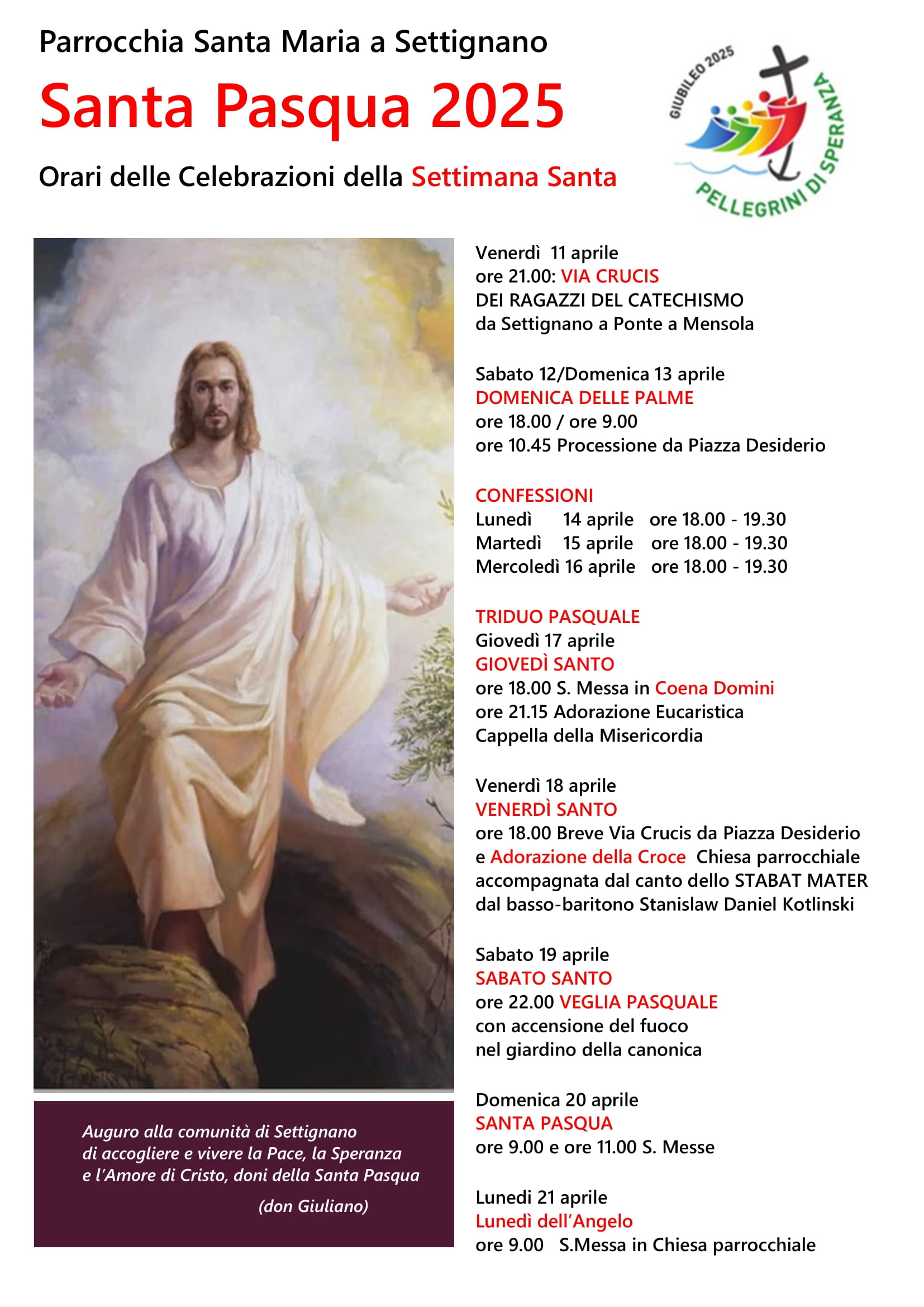 SANTA PASQUA 2025 – Parrocchia e Chiesa di Santa Maria a Settignano